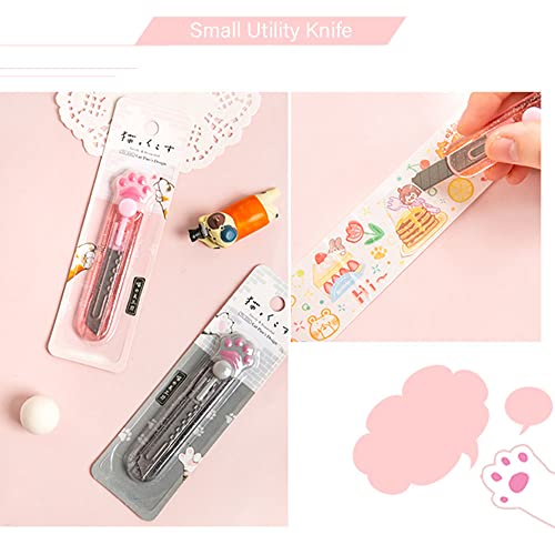 Small Utility Knife,Cute cat Paw Retractable Utility Knife,6 Utility Knifes,Send you 1 Plastic Ruler,9mm Wider Razor Sharp Blade,Perfect for Office and Home Use