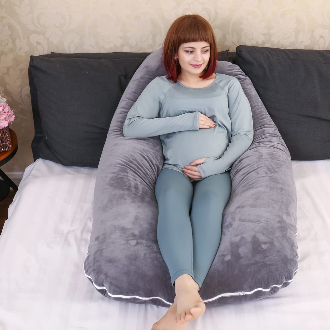 MOON PINE Pregnancy Pillow Cover, U Shaped Body Pillow Cover Only, Velvet Replacement Pillow Case, Fit for 55"x 31" Maternity Pillow (Dark Grey)