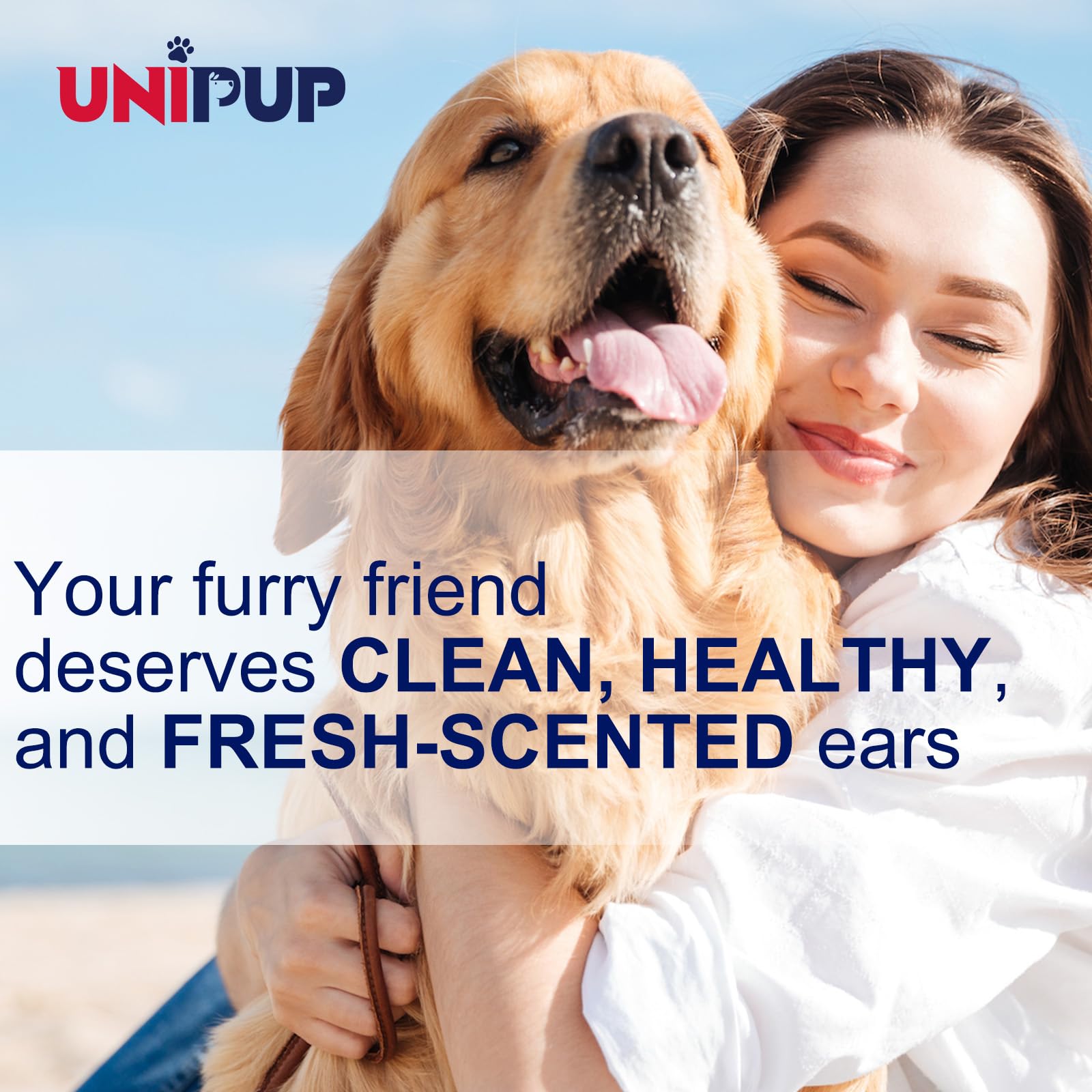 UNIPUP Dog Ear Cleaning Solution,Ear Infection Treatment for Dogs & Cats to Mitigate Itching, Inflammation, and Odor for Maintaining Ear Hygiene, with 30 Cotton Swabs, 4 oz