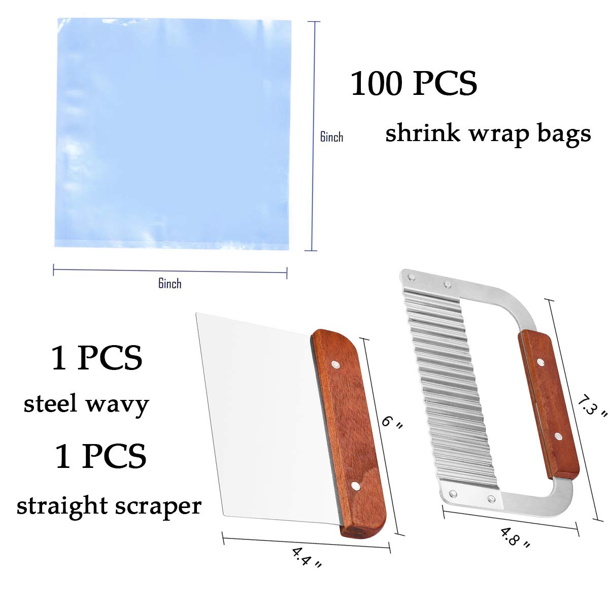 Kyerivs 2pcs Soap molds 42oz,Flexible Rectangular Silicone Soap Molds Kit with Wood Boxes, 100pcs 6×6 inch Shrink Wrap Bags, Stainless Steel Wavy and Straight Scraper for Soap Making