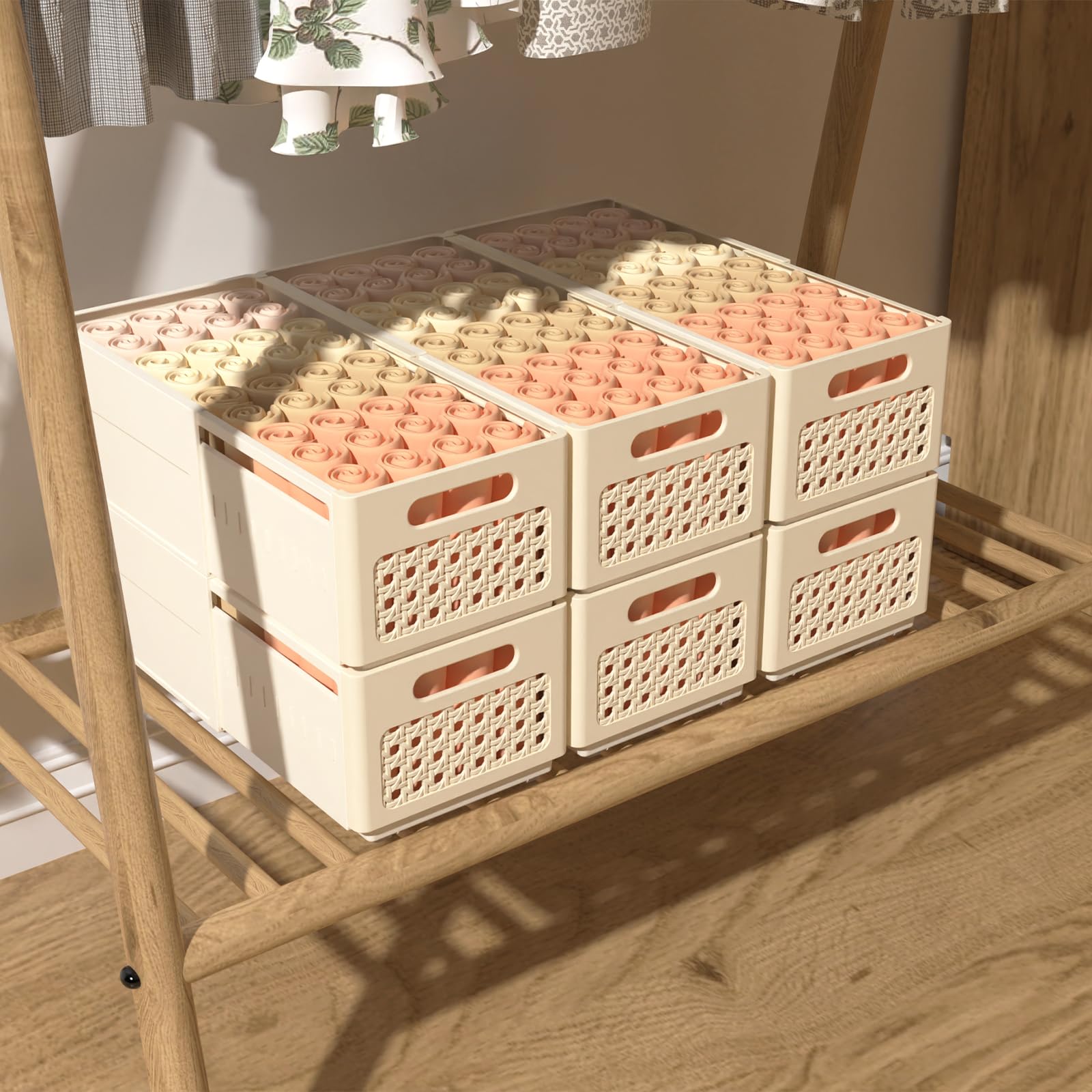 Yawinhe Retractable Plastic Storage Bins with Handles, Expandable Stackable Storage Baskets, 3pack Organization and Storage Containers Organizers for Closet Pantry Cabinet, 11-18.5x7.9x5.9in