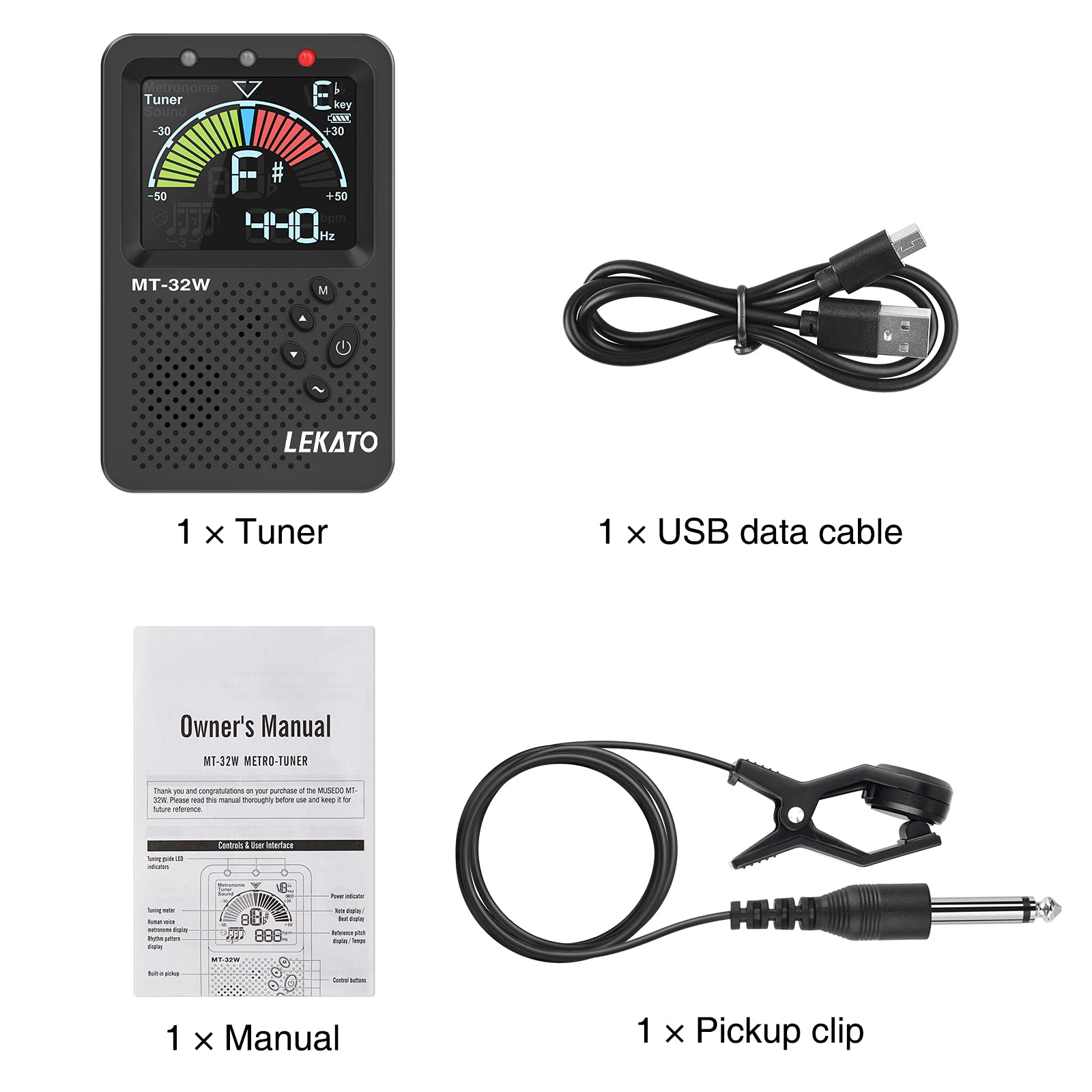 Metronome Tuner, Rechargeable 3 In 1 Digital Metronome with Vocal Count, Tone Generator Tuners for Guitar, Bass, Violin, Ukulele, Chromatic, Clarinet, Trumpet, Flute, All Instruments, Black by LEKATO