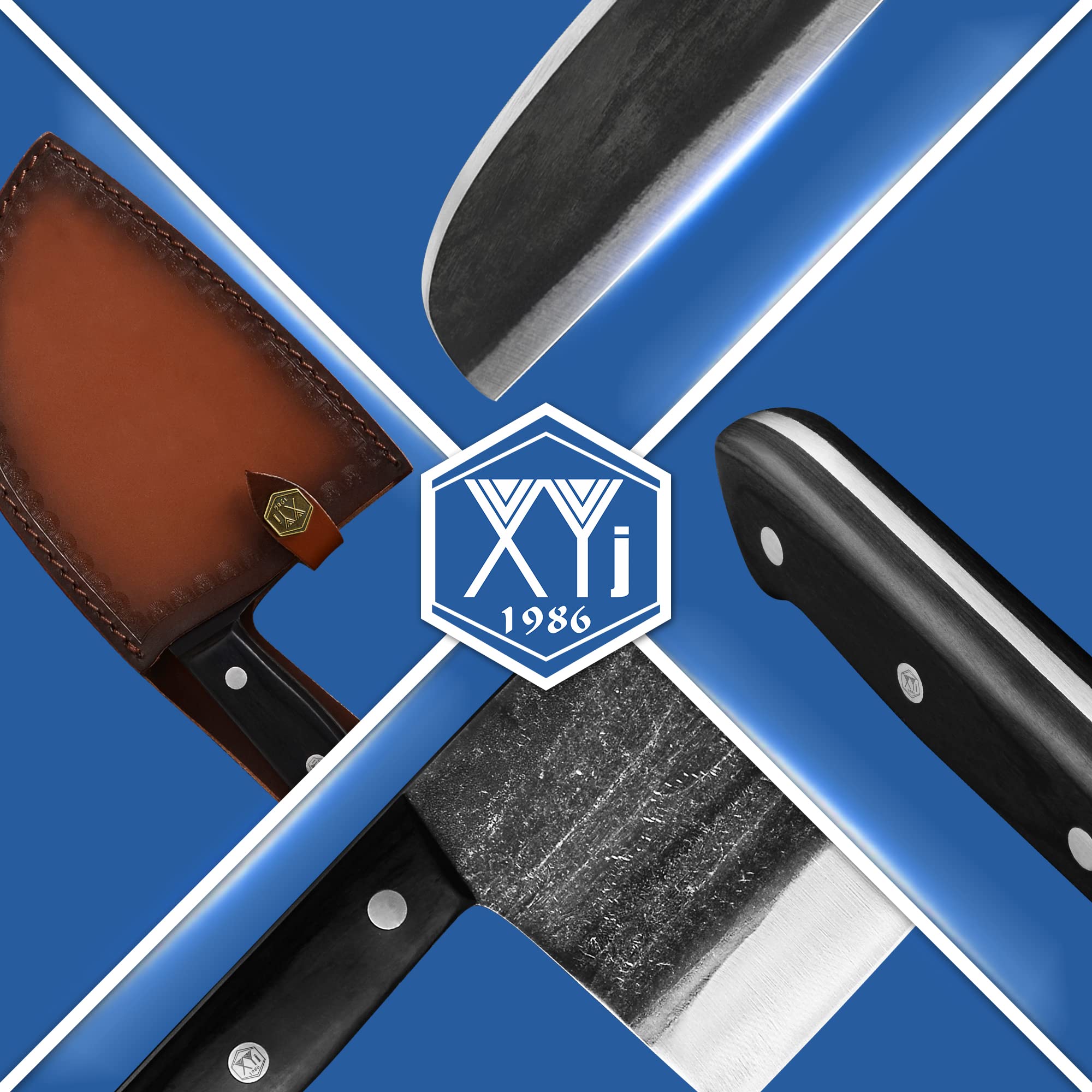 XYJ Full Tang Kitchen Knife Chinese Vegetable Knives Forged Serbian Butcher Knife With Carry Sheath For Home Kitchen or Camping