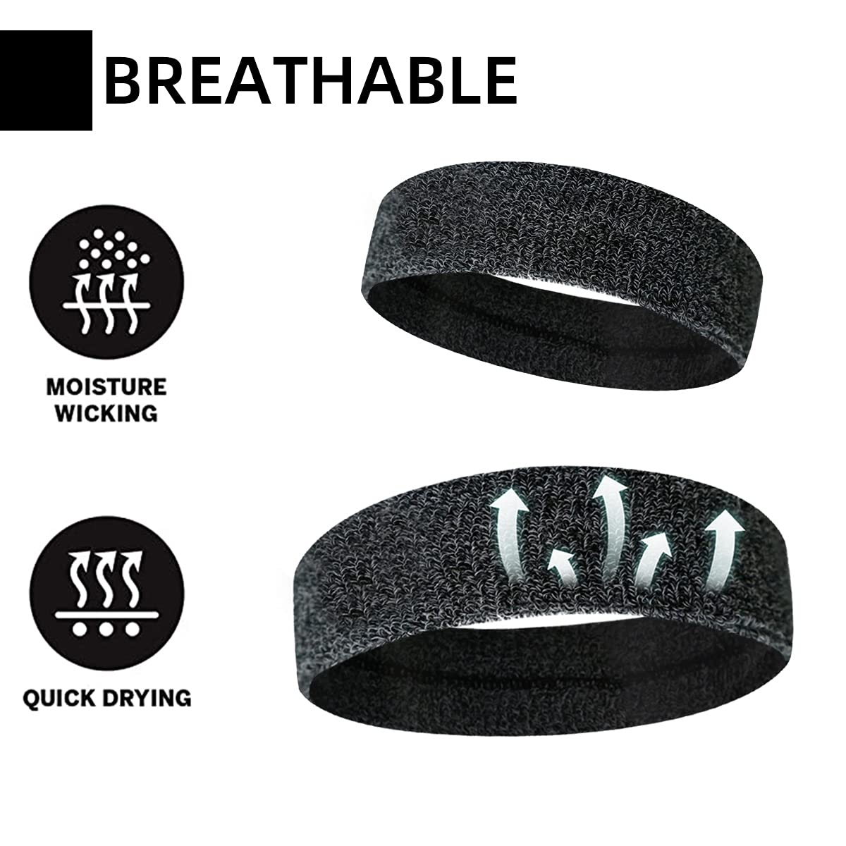 PACEARM Headbands for Men & Women, Headband for Sports, Workout, Running - Comfortable, Quick-Dry Head Bands (Gray 4-Pack)