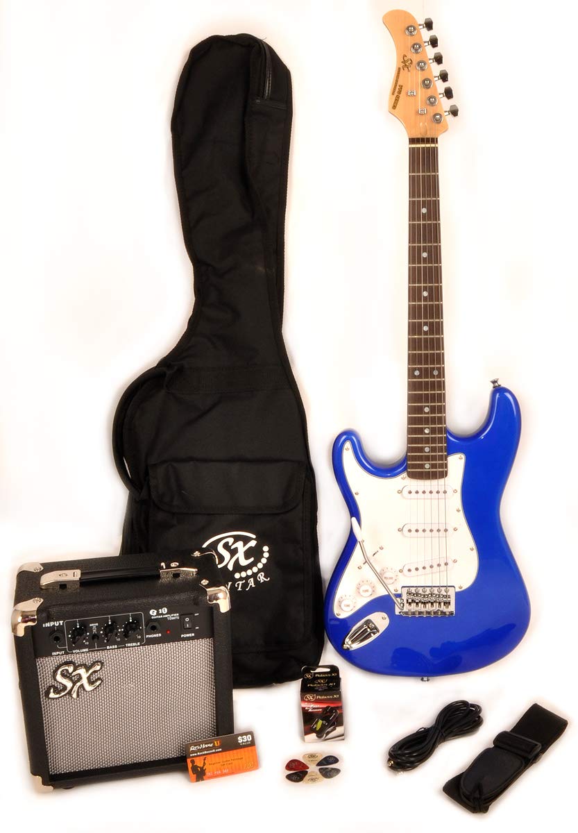 Left Handed 3/4 Size (36 inch) Beginner Guitar Package Blue w/Amp Strap and Carry Bag SX RST 3/4 EB