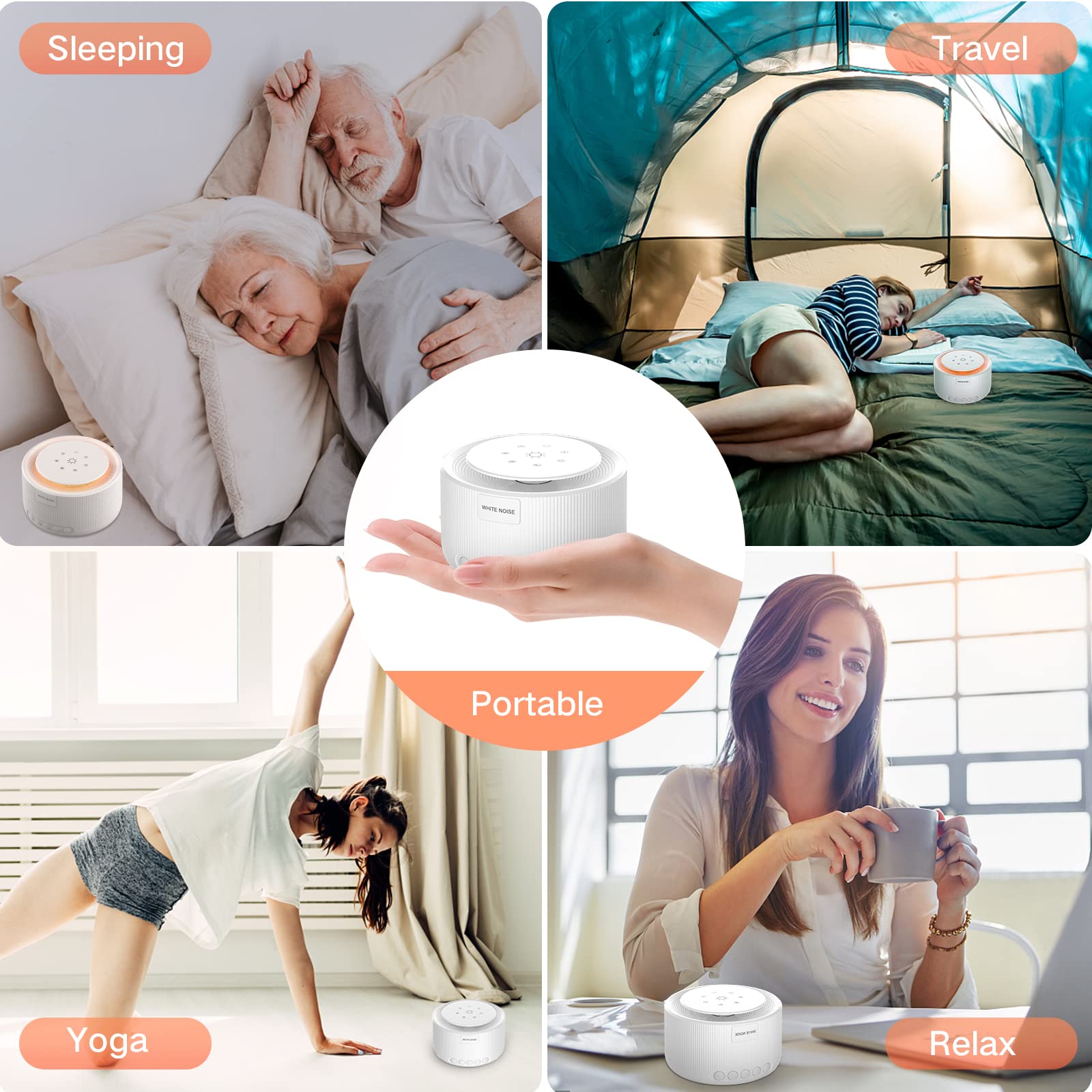 White Noise Machine, UMZRUVH Sound Machine with 30 High-fidelity Non-looping Sounds 36-Level Volume, Noise Machine with Memory Function and Timer, Touch Night Light Sound Machine for Adults Baby Elder