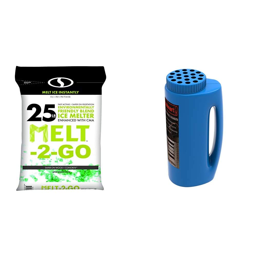Snow Joe AZ-25-EB Melt-2-Go Nature + Pet Friendly CMA Blended Ice Melter & Stalwart 82-YJ487 Spreader, Salt and Seed Spreader, Also for Fertilizer, Deicing/Ice Melt by Stalwart (Blue)