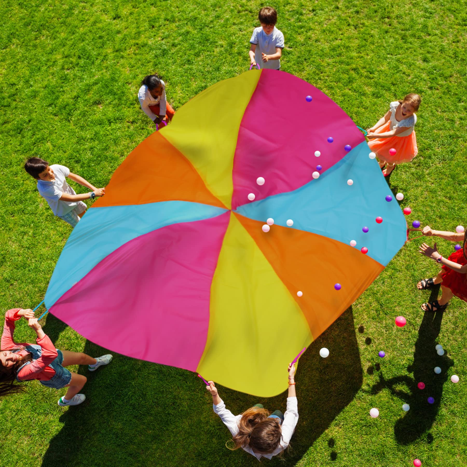 Nvatorfox 20ft Play Parachute, Parachute with Handles Rainbow Parachute Toy (20 FT)