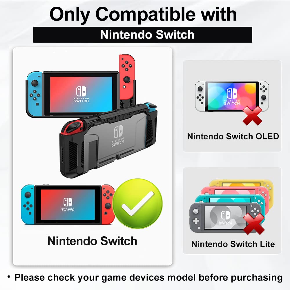 PiMivco Dockable Case for Nintendo Switch 2017,Protective Case Compatible for Nintendo Switch and Joy-Con Controller ,TPU Grip Cover with Shock-Absorption and Anti-Scratch Design(Black)…
