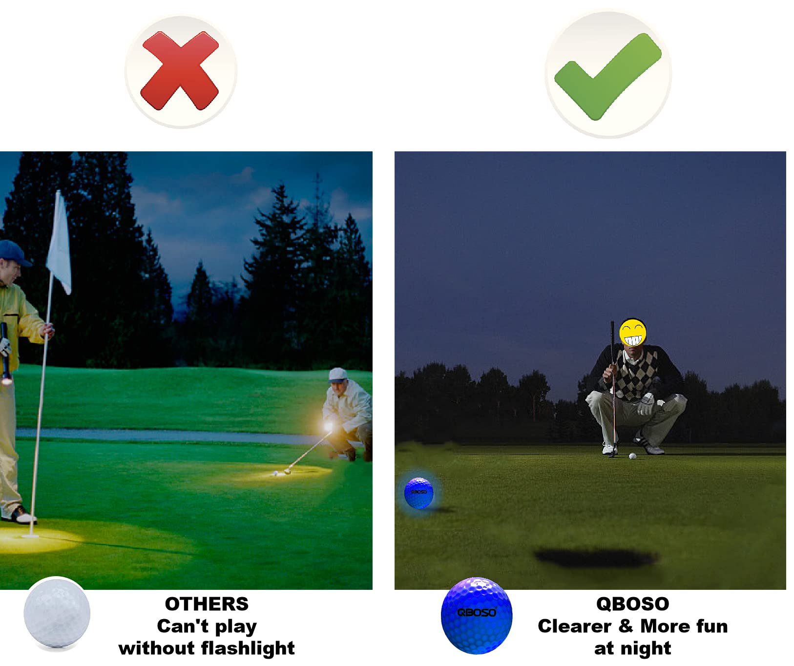 MOYODOR Glow in The Dark Golf Balls QBOSO LED Golf Balls, Light Up Golf Balls More Fun at Night and Make Your Every Shot Counts,Triggered by a Simple hit. 6 Pack (Blue)