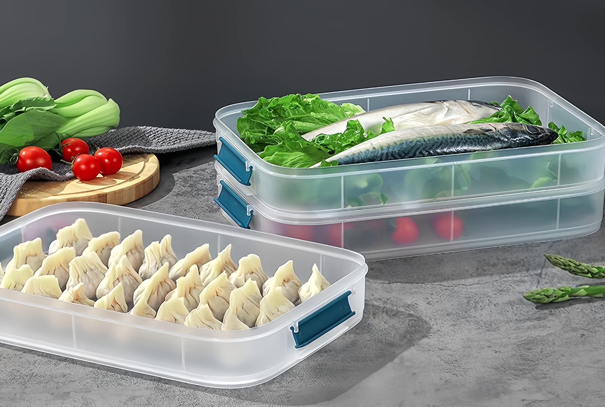 Plastic Bacon keeper with Lids Airtight, Deli Meat Cold Cuts Cheese Saver Food Storage Containers for Refrigerators, Freezer,Shallow Low Profile Christmas Cookie Holder