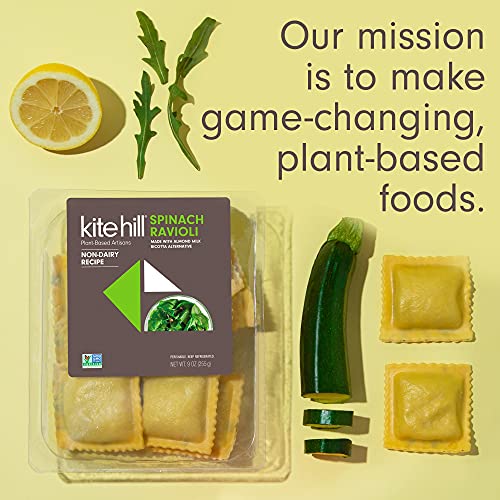 Kite Hill Spinach and Almond Milk Ricotta Ravioli Pasta, 9 Ounces, Dairy Free, Non-GMO, Vegan