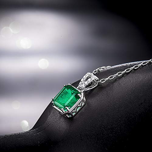 Lanmi 14K White Yellow Rose Gold Natural Emerald Necklace Pendant with Diamonds for Women Valentine's Day Gift