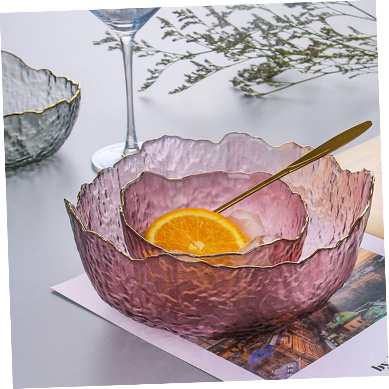 PRETYZOOM 1pc Salad Bowl Clear Container Candy Dishes Decorative Candy Bowls Decorative Pasta Bowls Glass Salad Bowl Glass Prep Bowl Fruit Bowl Mixing Bowl Noodle Bowl Purple Ramen Bowl Mini