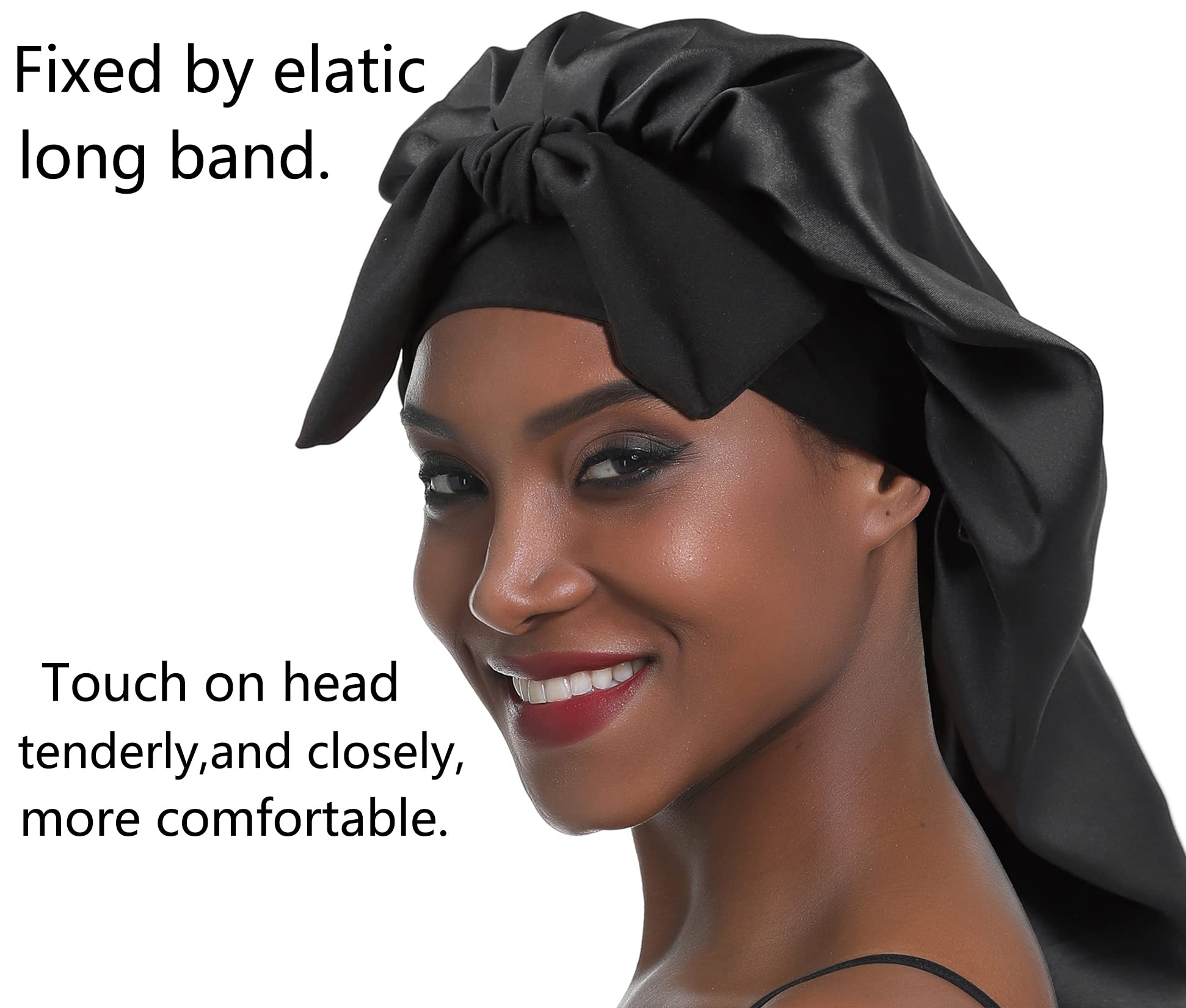 SENGTERM Silk Braid Bonnet Long Satin Bonnet Sleep Cap with tie Band Adjustable Bonnet for Women Curly Dreadlocks Frizzy Hair