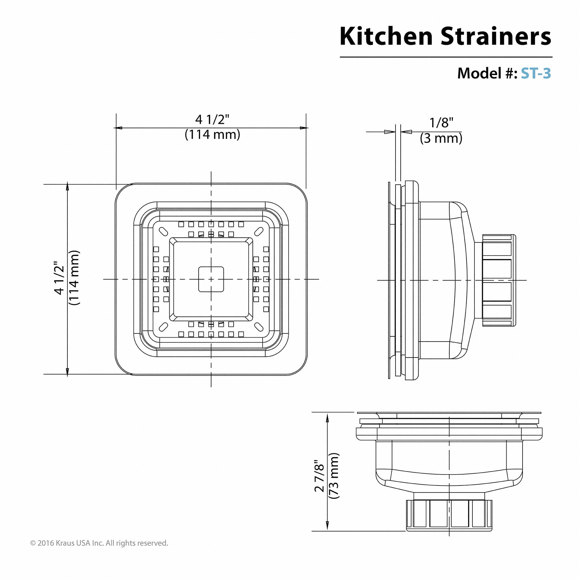 KRAUS Stainless Steel Pax Strainer, ST-3, 4.5" x 4.5" x 2.63"
