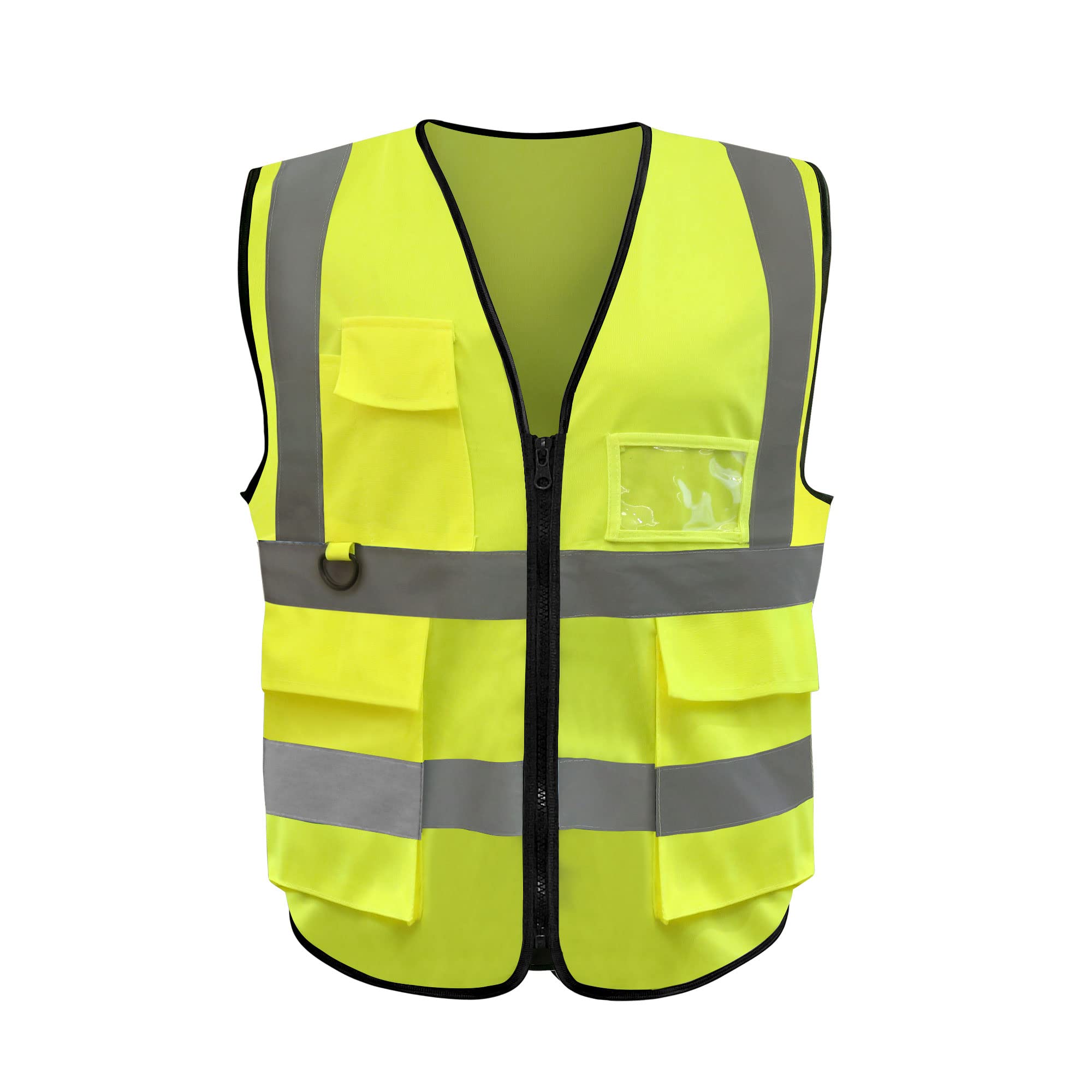 YAFOWUK Reflective Safety Vest Neon Construction Vest Hi-Vis 7 Pockets Zipper Front, Meets ANSI/ISEA Standards for Men Women Yellow L
