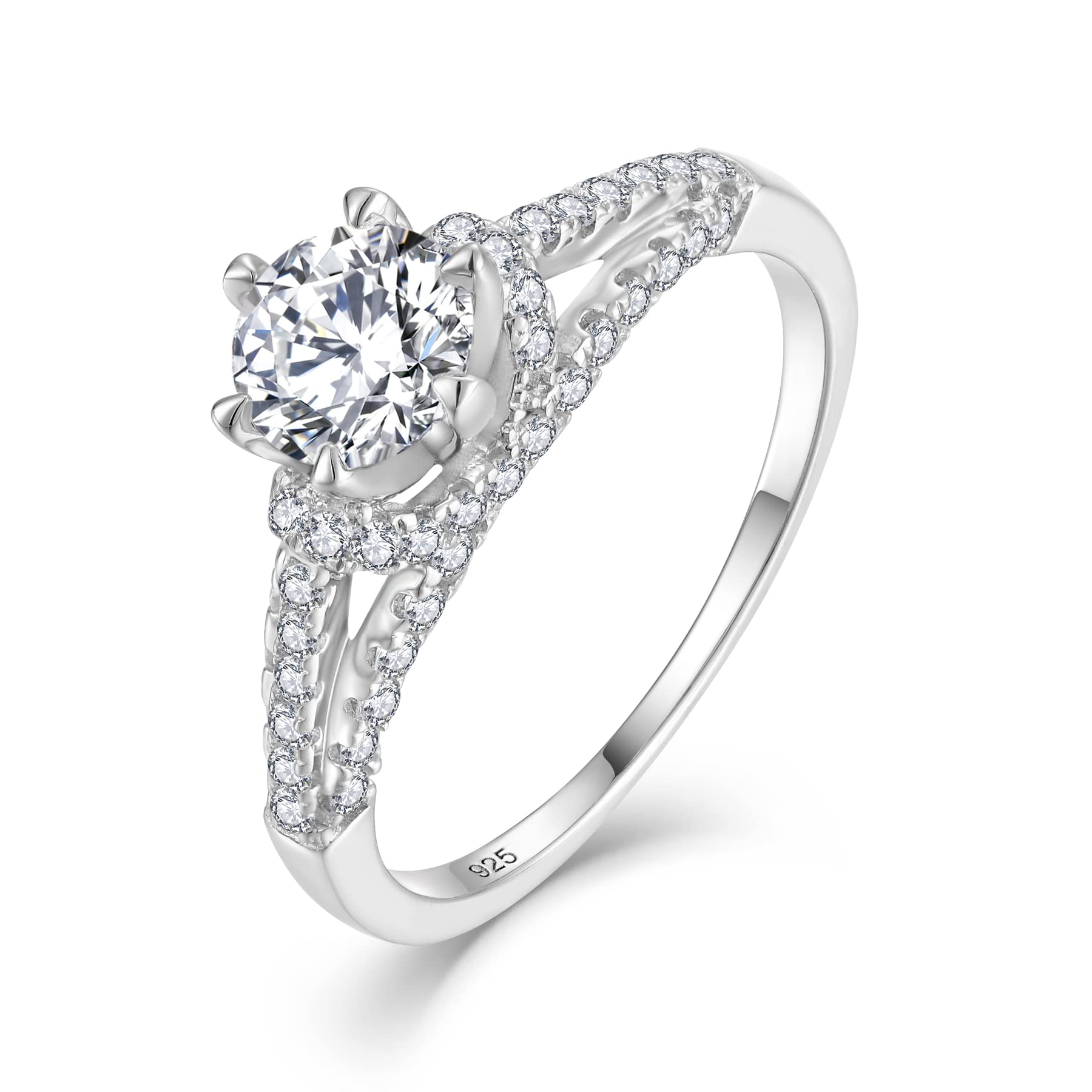 Romieka Rings Engagement Rings for Women 14K White Gold Plated 925 Solid Sterling Silver Round Cut 5A CZ Wedding Ring,Size6