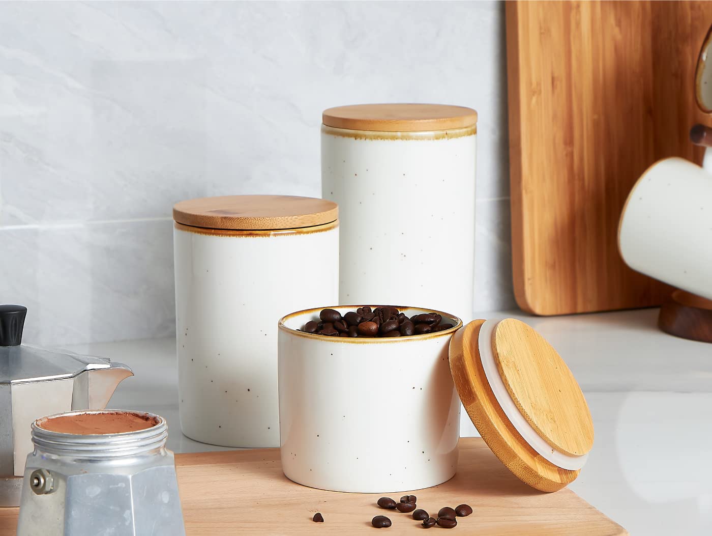 ONEMORE 30 oz Pasta Bowls and Ceramic Canisters Bundle