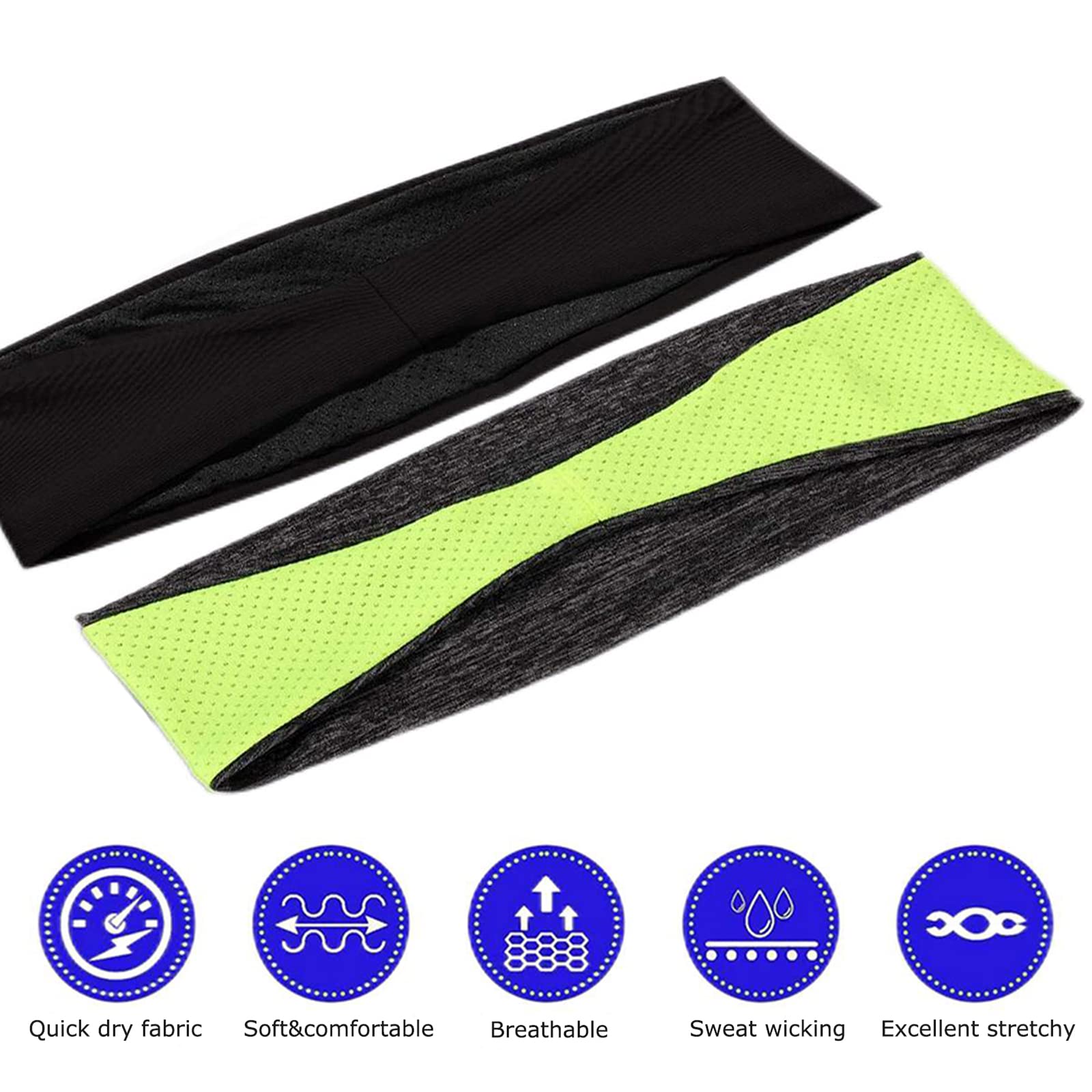 Mens Sport Sweatbands, Running Headband, Workout Accessories, Quick Dry Cooling Head Band, Non-Slip Stretch Headbands (2Packs)