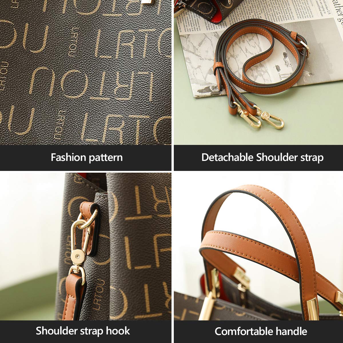 LAORENTOU Vegan Leather Small Tote Handbag for Women Checkered Purses Satchel Shoulder Bags Beach Travel Bag (01 Brown)