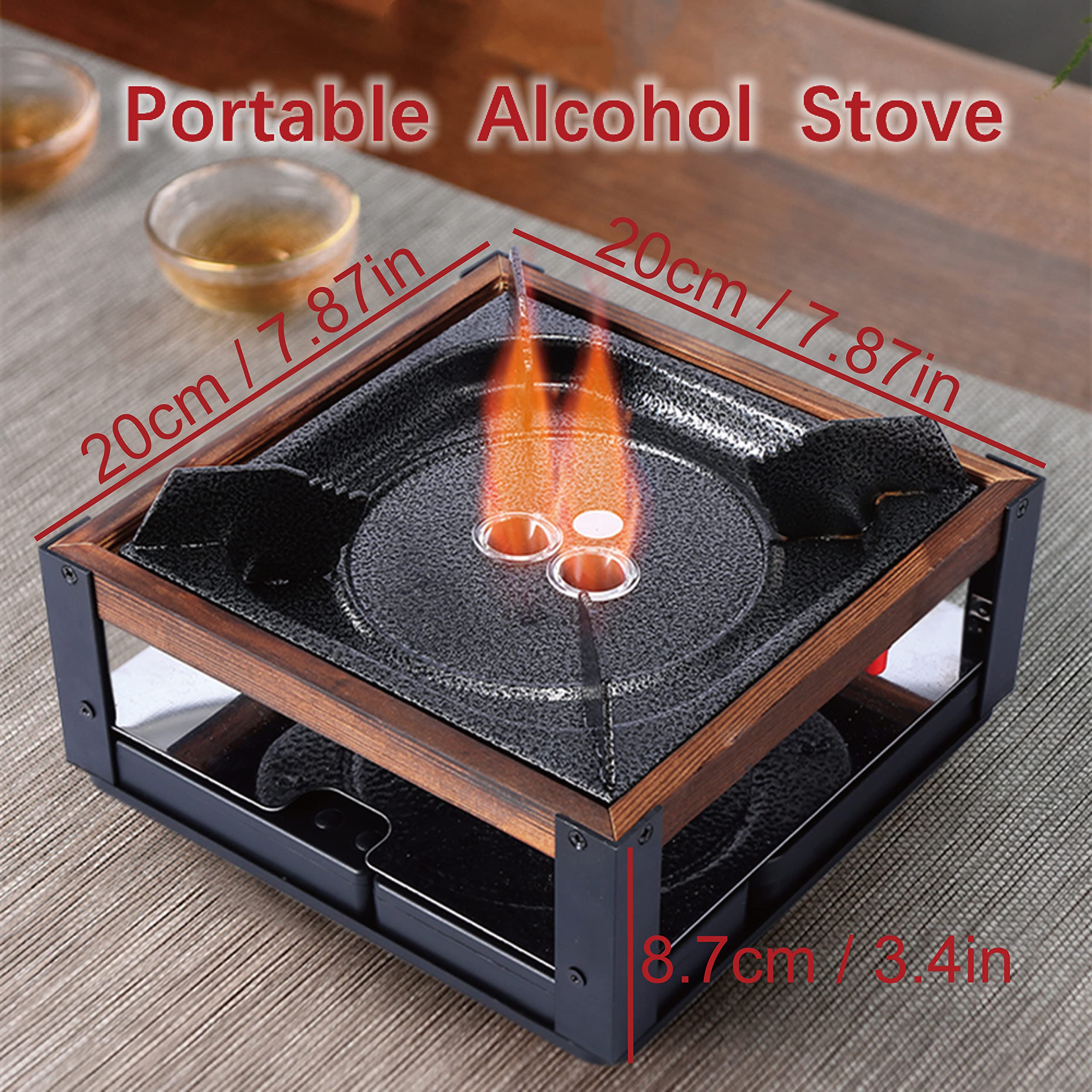Portable Dual Burner Alcohol Stove Alcohol Heater Burner with Glass Kettle for Tea Coffee Maker Outdoor Backpacking Picnic Camping Hiking Korean BBQ