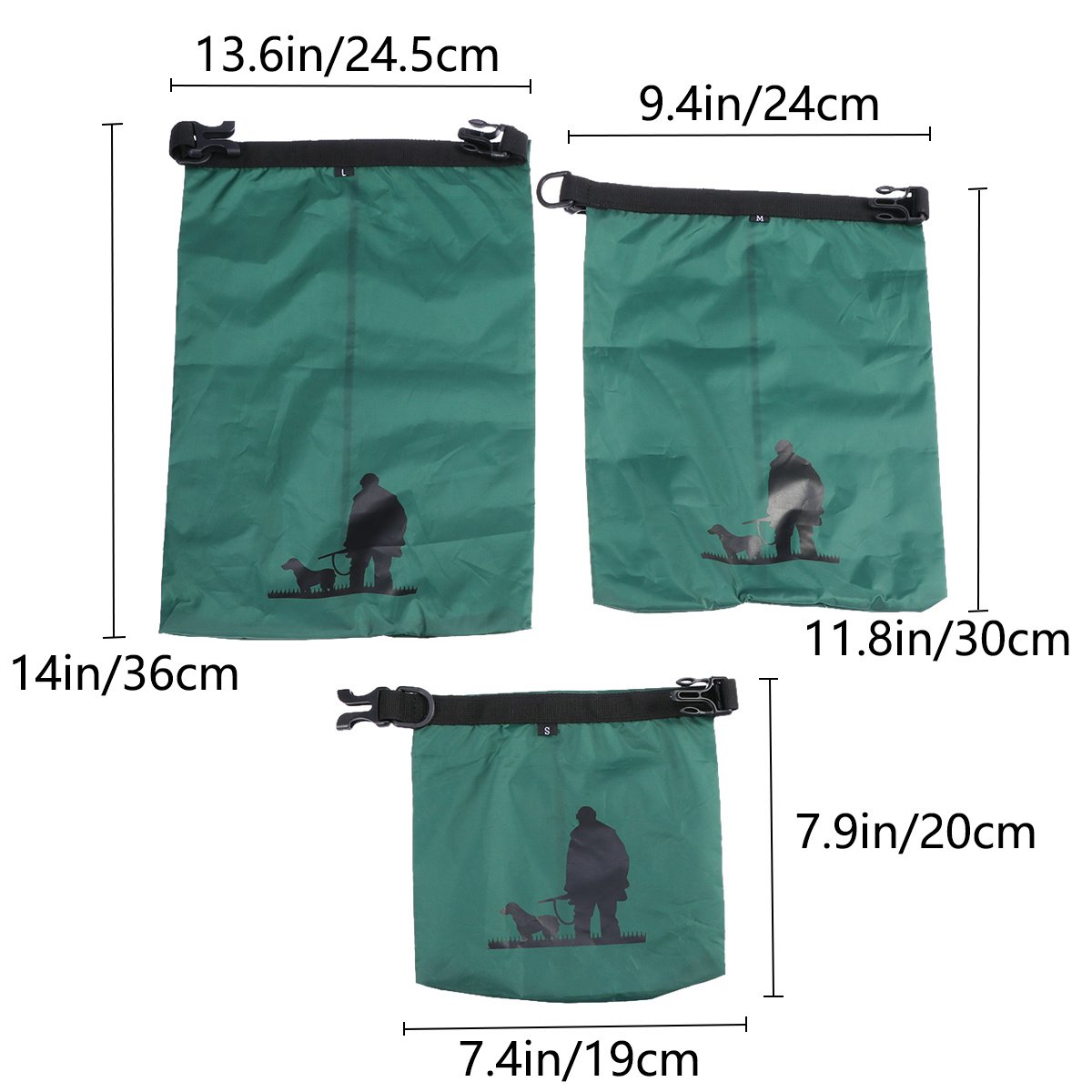LEORX 1.5L+2.5L+3.5L Waterproof Dry Bag Storage Pouch Bag for Camping (Army Green)