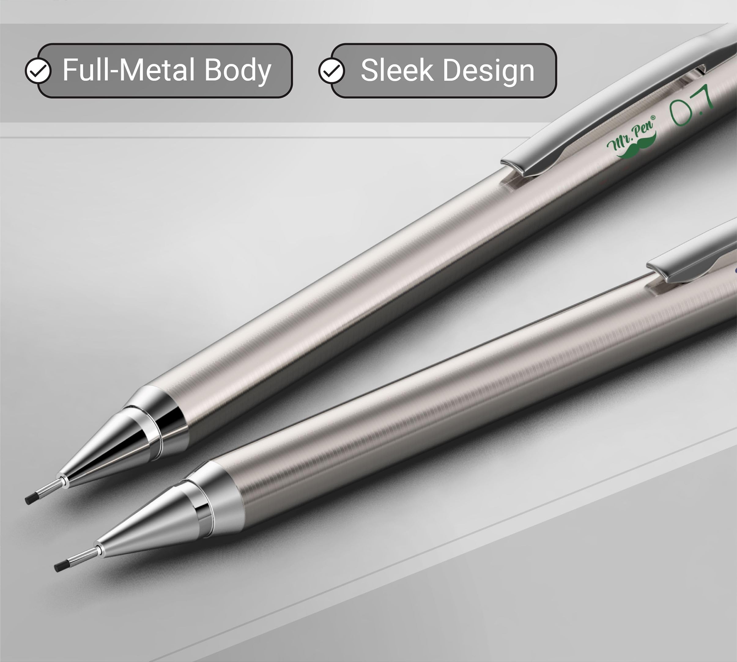 Mr. Pen- Metal Mechanical Pencils, 0.7mm, 2 Pack, Lead Pencil, Metal Mechanical Pencil, Metal Mechanical Pencils 0.7, Drafting Mechanical Pencils, Mechanical Pencil Metal, Mechanical Pencils .7