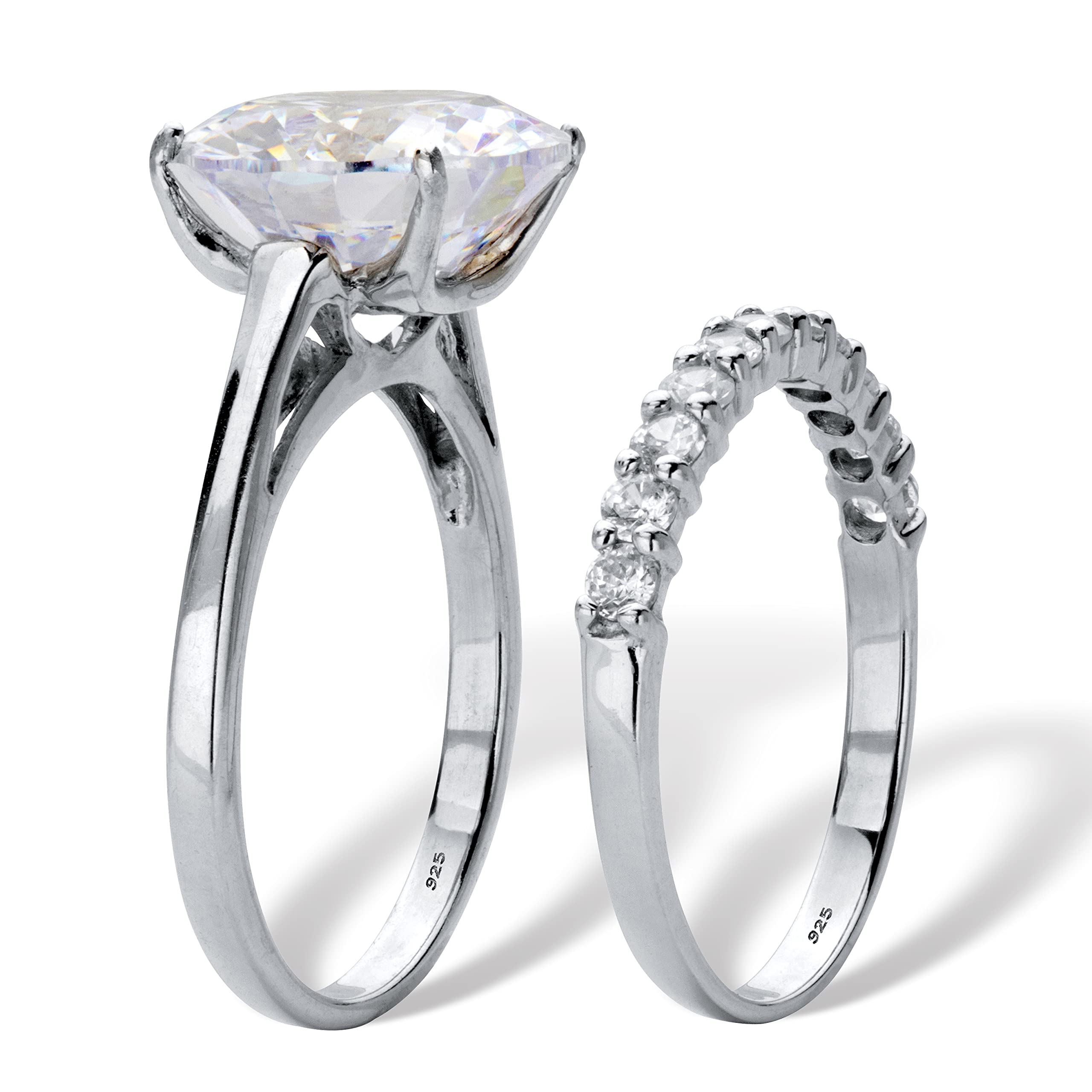 PalmBeach 18k Gold-Plated or Platinum-Plated Sterling Silver Round Cubic Zirconia Two Tone 2 Piece Bridal Ring Set Size 6