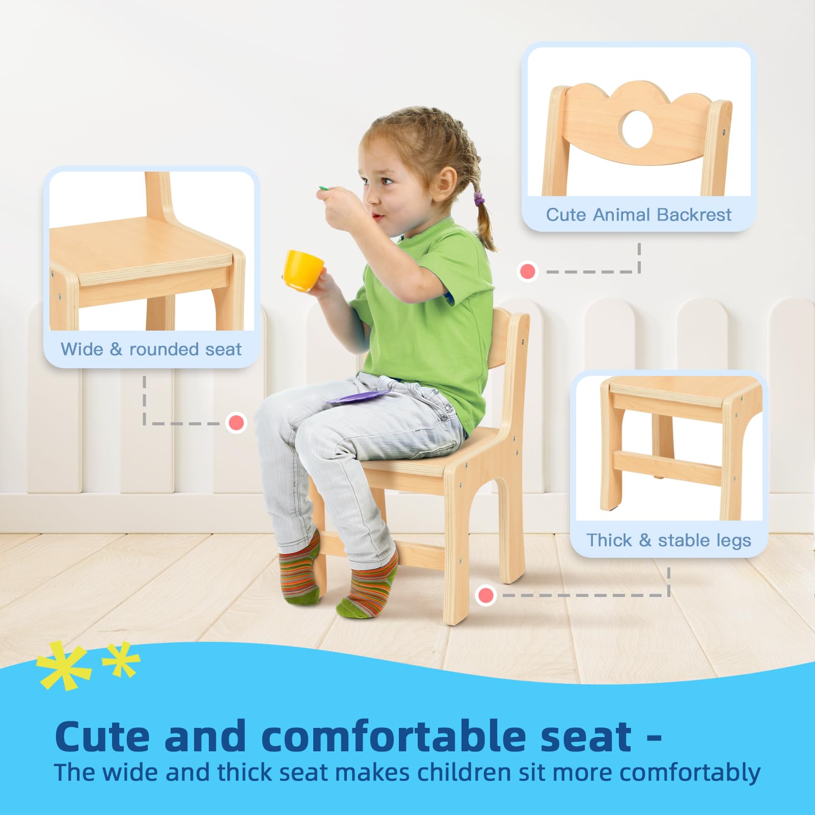 OOOK Kids Table and 4 Chairs Set, Poplar Plywood, More Spacious Space for Kids Graffiti Desktop, 47''X24'', Children Multi-Activity