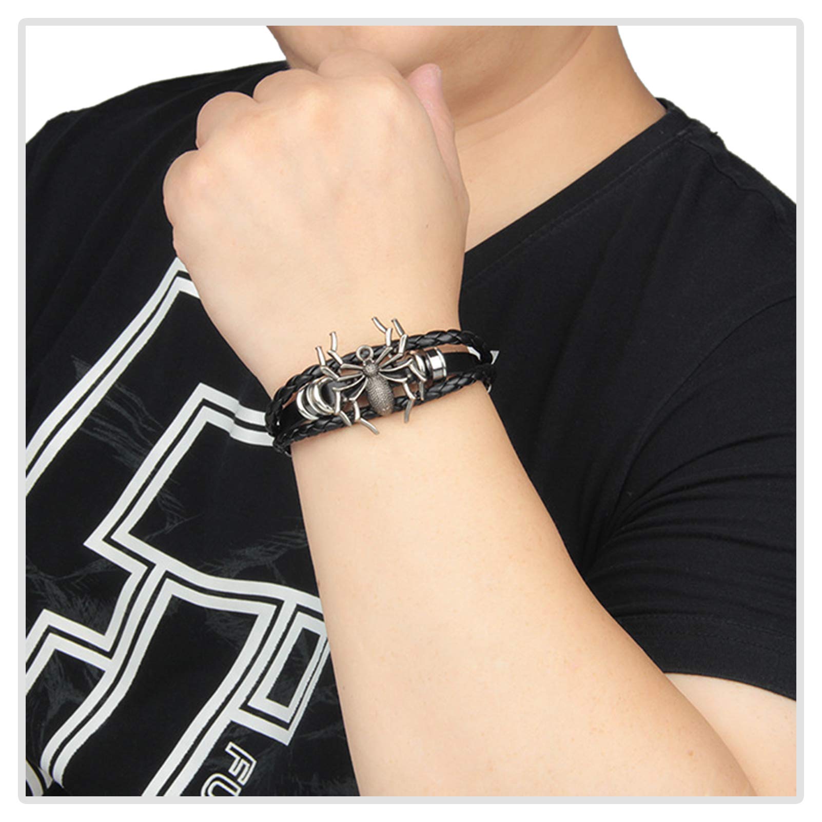 Mgutillart Punk Alloy Buckle Bracelet Spider Leather Bracelet(Spider)