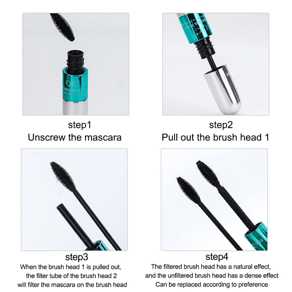 NaSeny 2in1 Vibely Mascara Lash Cosmetics Waterproof Black Volume And Length Thickening And Lengthening Dual Effect 5X Longer Mascara Smudge-Proof Non Clumping