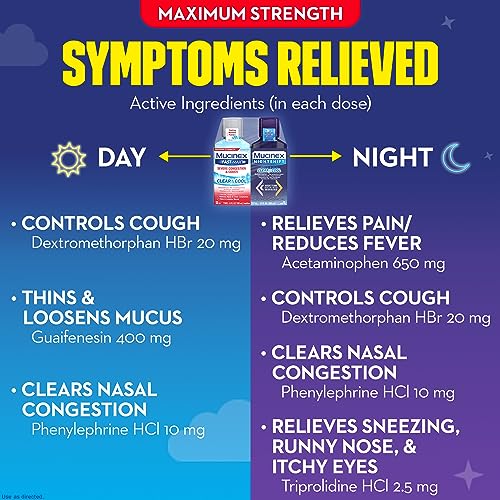 Maximum Strength MUCINEX Fast-MAX Severe Congestion & Cough Clear & Cool & MUCINEX Nightshift Cold & Flu Clear & Cool Liquid (2 x 6 fl. oz.) Multi-Symptom Relief with a Burst of Cooling Menthol