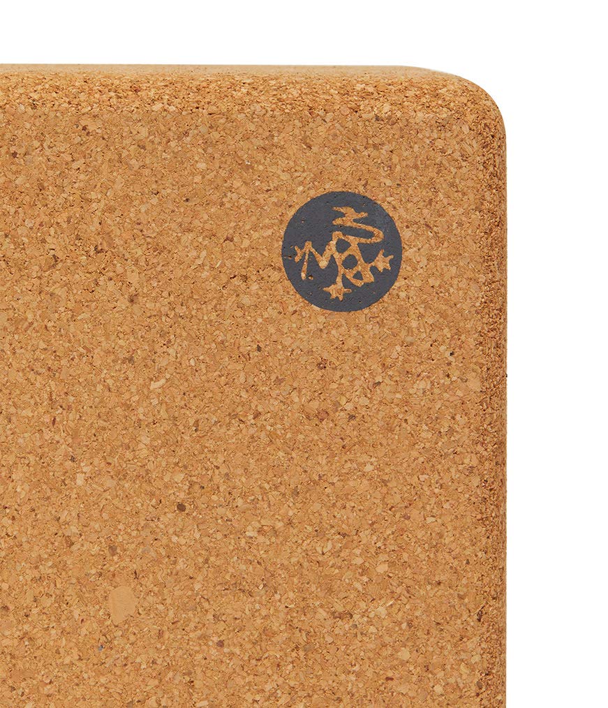 Manduka Welcome Cork Yoga Block, Light Brown, Resilient Material, Portable Fit & Easy to Grip, Comfortable Contoured Edges