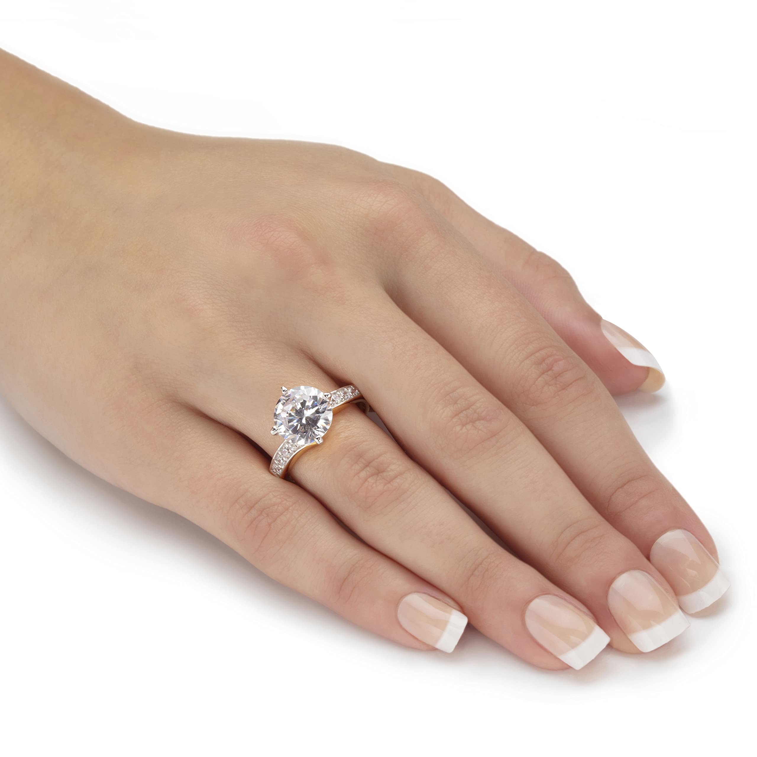PalmBeach Jewelry Yellow Gold-Plated or Platinum-Plated Silver Two Tone Round CZ Curved Shank Engagement Ring Size 8