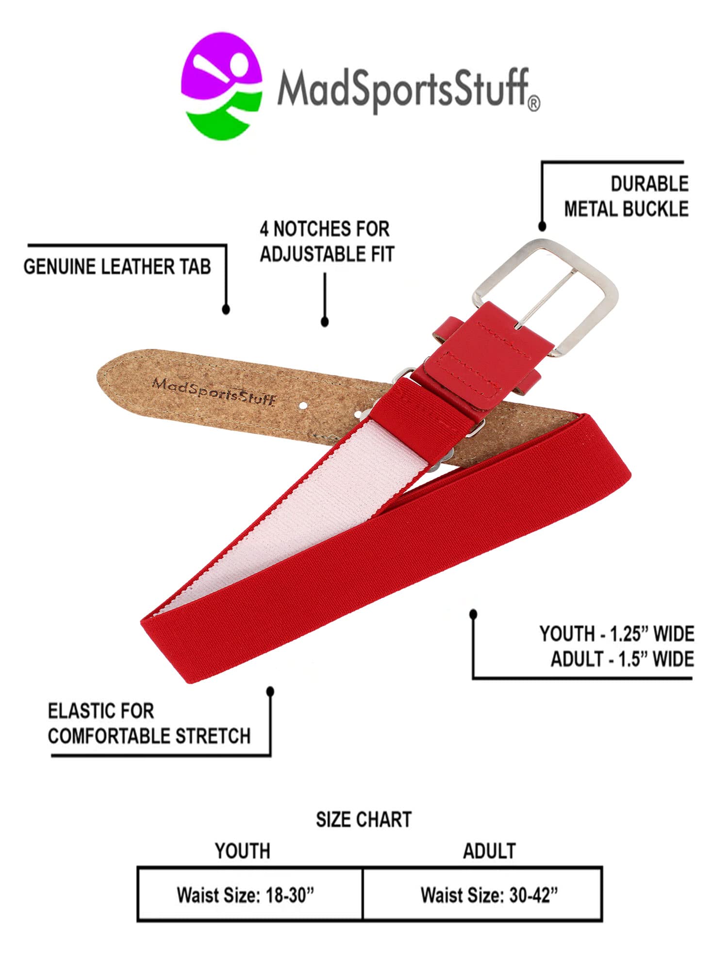 MadSportsStuff Pro Line Baseball Socks and Belt Combo (Scarlet, Small)