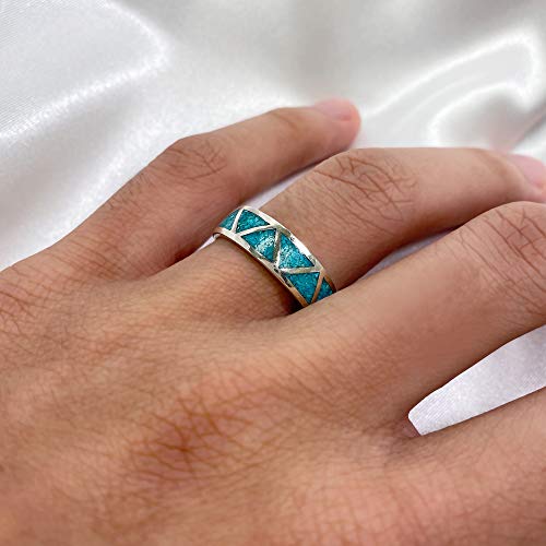 Southwestern Style Turquoise Gemstone 6mm Wedding Band 925 Sterling Silver Unisex Ring for Women Size 4.5