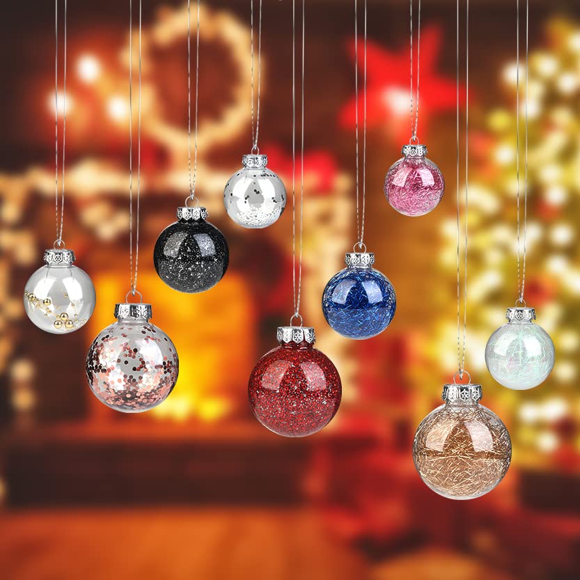 Lanpn Christmas Ornaments Set for Tree Decorations, Shatterproof Unbreakable Clear Plastic Balls Baubles Bulk for Xmas Decor (Silver, 2.8"/24pcs)