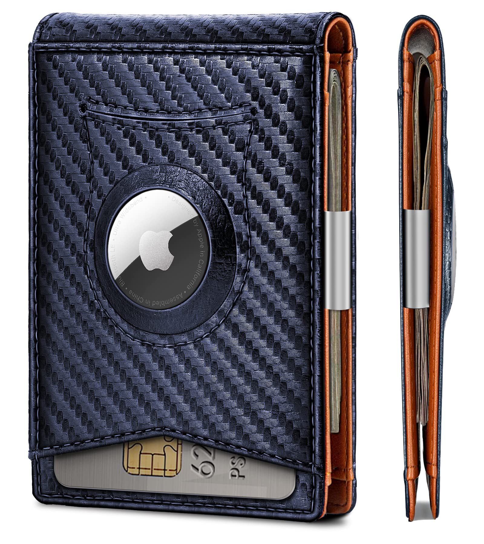 KS Mens Wallet Gift Airtag or Standard Use,Slim Front Pocket Leather Wallet Money Clip 11 cards RFID Blocking