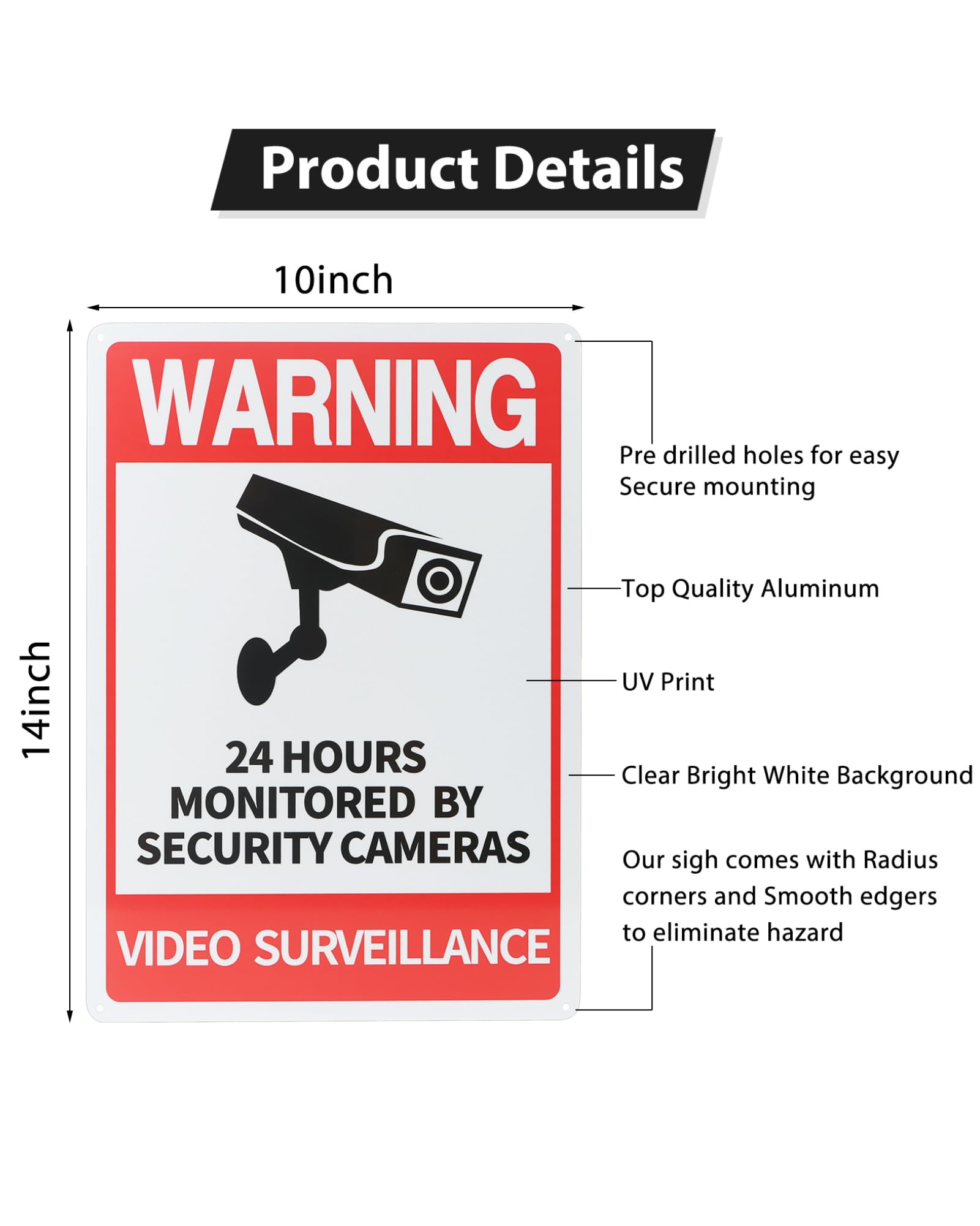 Thten 24 Hour Video Surveillance Sign, 14"×10" Security Camera Sign Warning for CCTV Recording System,Indoor Or Outdoor Use for Home Yard Business 2 Pack
