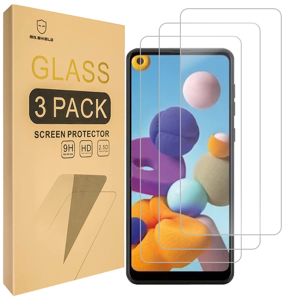 Mr.Shield [3-Pack] Designed For Samsung Galaxy A21 [Upgrade Maximum Cover Screen Version] [Tempered Glass] [Japan Glass with 9H Hardness] Screen Protector with Lifetime Replacement