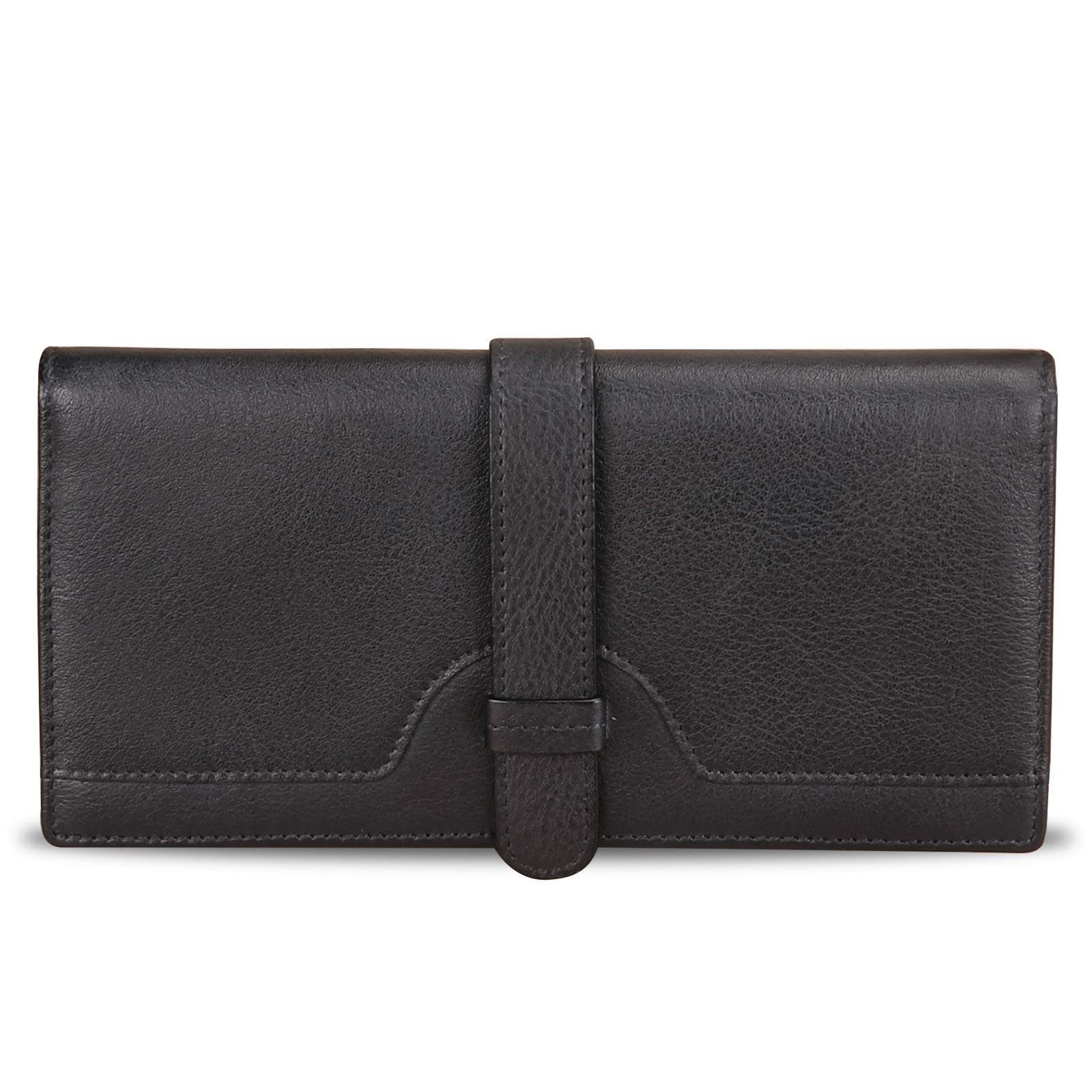 LRTO Genuine Leather Purse Wallet for Women RFID-Blocking Retro Handmade Clutch Wallets Money Clip Card Organizer (Black)