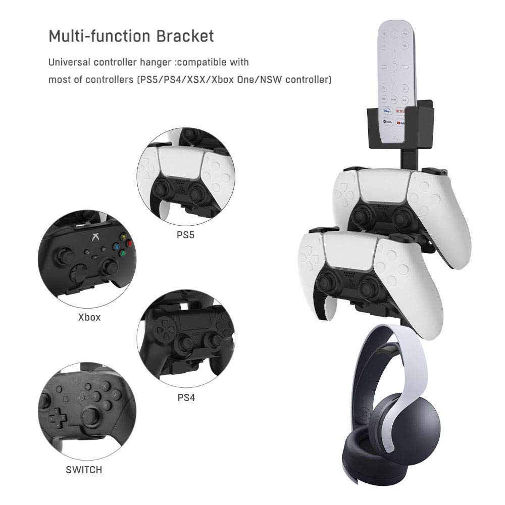 Manford Inc Stand Hook Organizer for Your Video Game Accessories,Universal Wall Mount Game Controller Stand Holder for Nintendo Switch/Switch lite/Xbox one/Playstation PS4/Playstation PS5(Black)