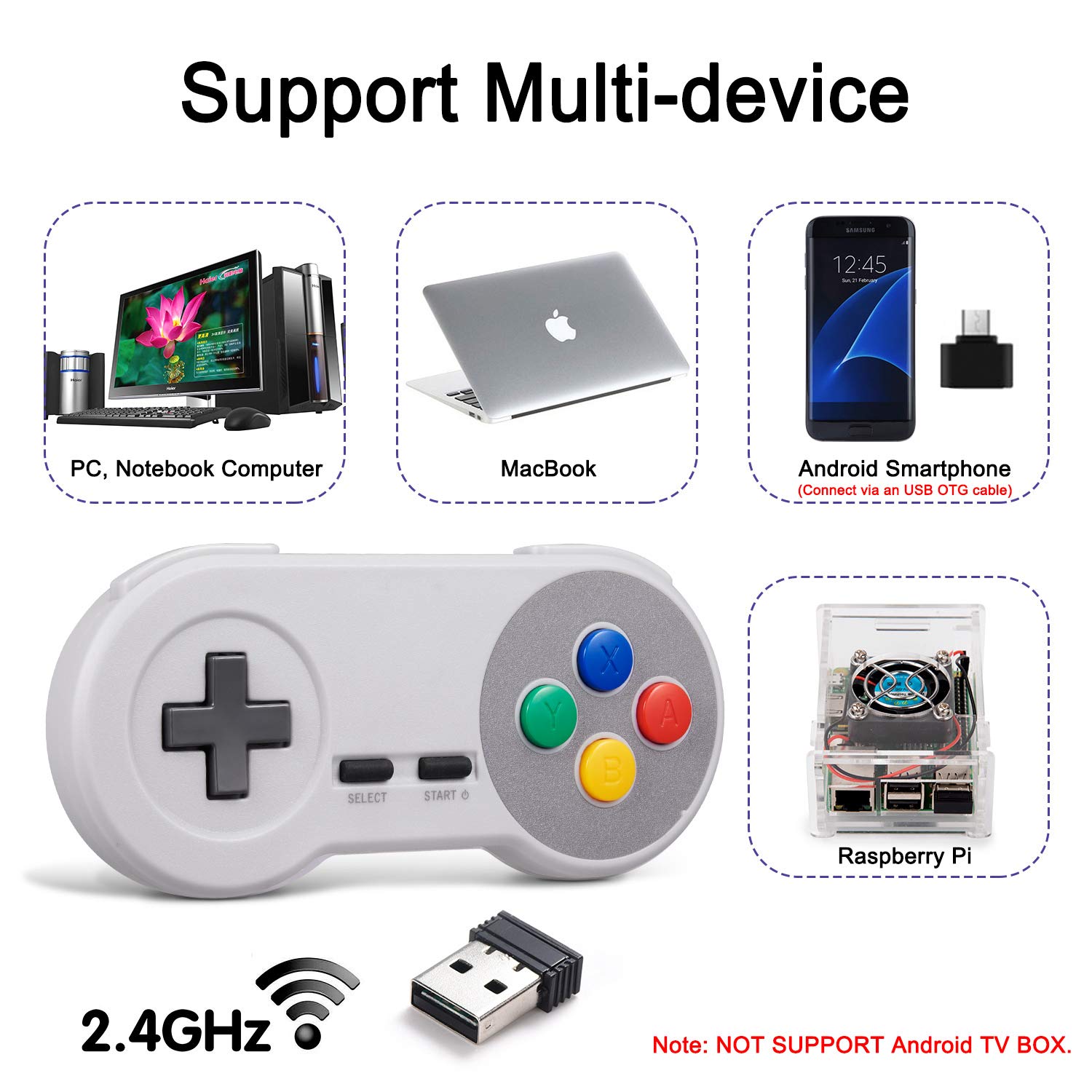 miadore 2Pack 2.4GHZ Wireless SNES Controller for Super SNES/NES Classic PC Games,Rechargeable USB Controller Wireless Game Controller Gamepad for Windows PC MAC Linux Raspberry Pi Retropie Emulator
