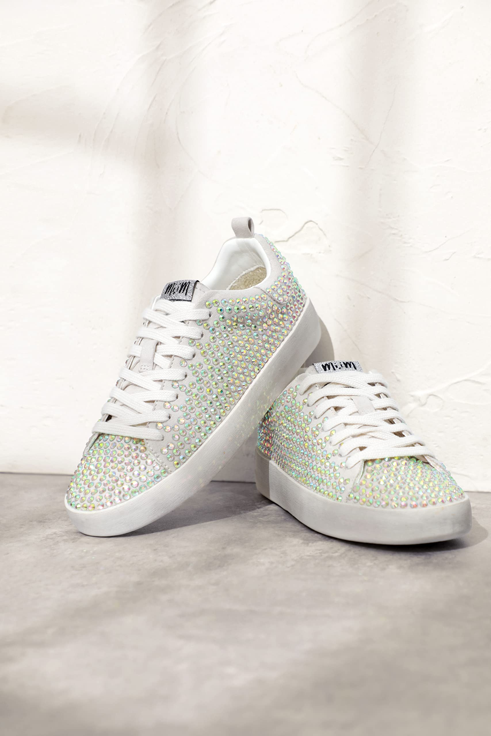 Mi.iM Christi Rubber Sole Lace-up Rhinestone Leather Sneakers (7.5, Silver)
