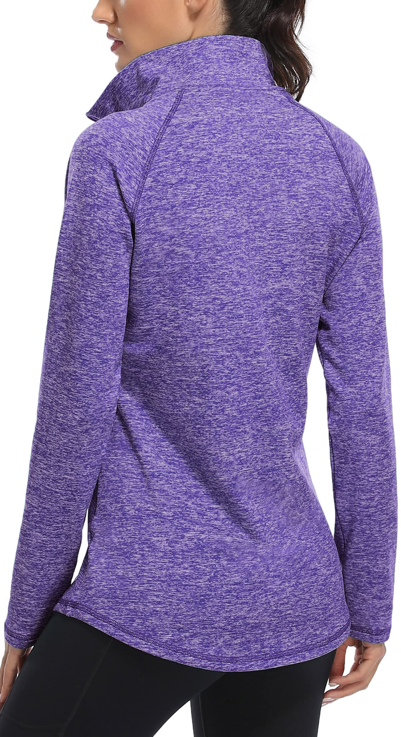 Miusey Womens Quarter Zip Pullover Long Sleeve Thermal Fleece Athletic Running Shirt Quick Dry 1/4 Zip Shirts Activewear Workout Tops Purple L