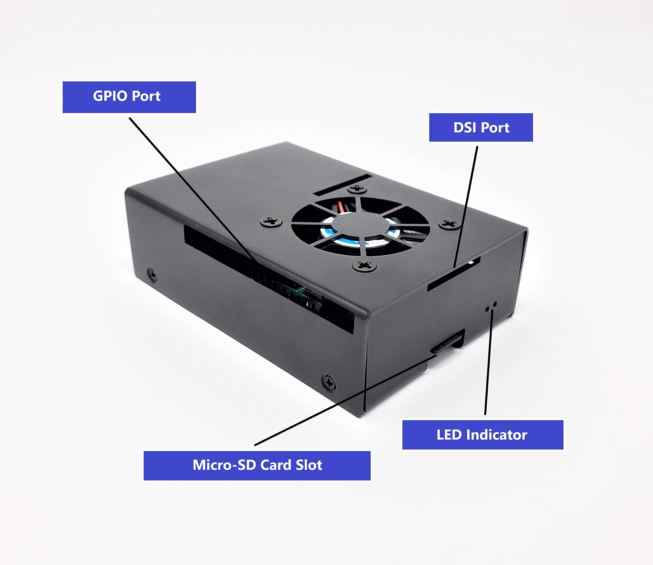 MICRO CONNECTORS, Inc. Aluminum Raspberry Pi 4 Model B Case with Fan, Black (RAS-PCS14-BK)