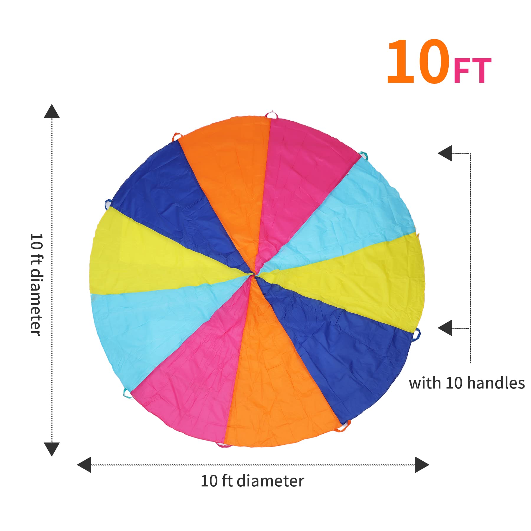 Nvatorfox 10FT Play Parachute, Parachute with Handles Rainbow Parachute Toy (10 FT)