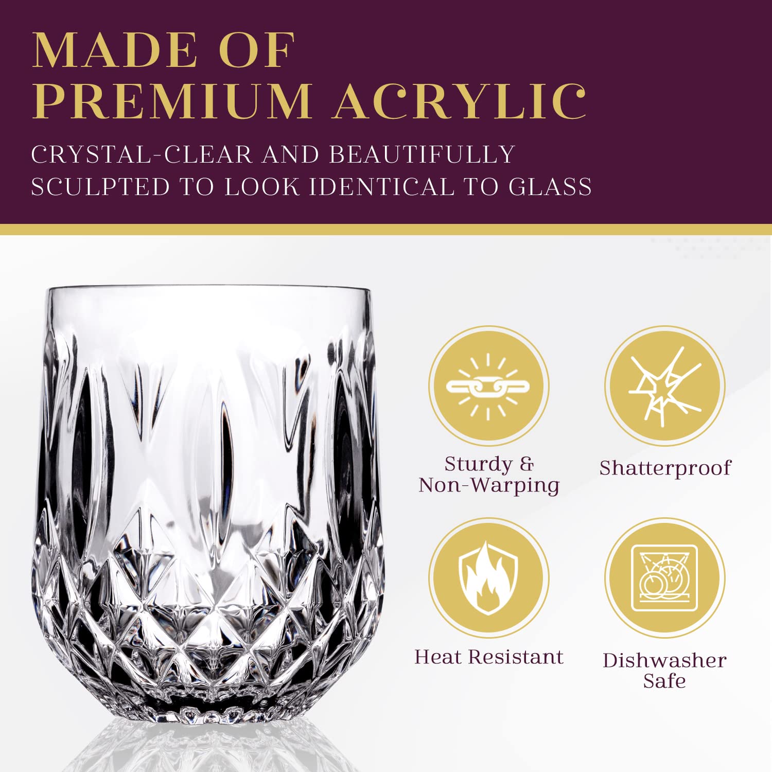 Plastic Stemless Wine Glasses Set of 6 β Indoor, Outdoor Acrylic Wine Glasses - Unbreakable, Shatterproof Plastic Whiskey Glasses for Beaches, Camps & More β Reusable, Non-Toxic Travel Wine Glass