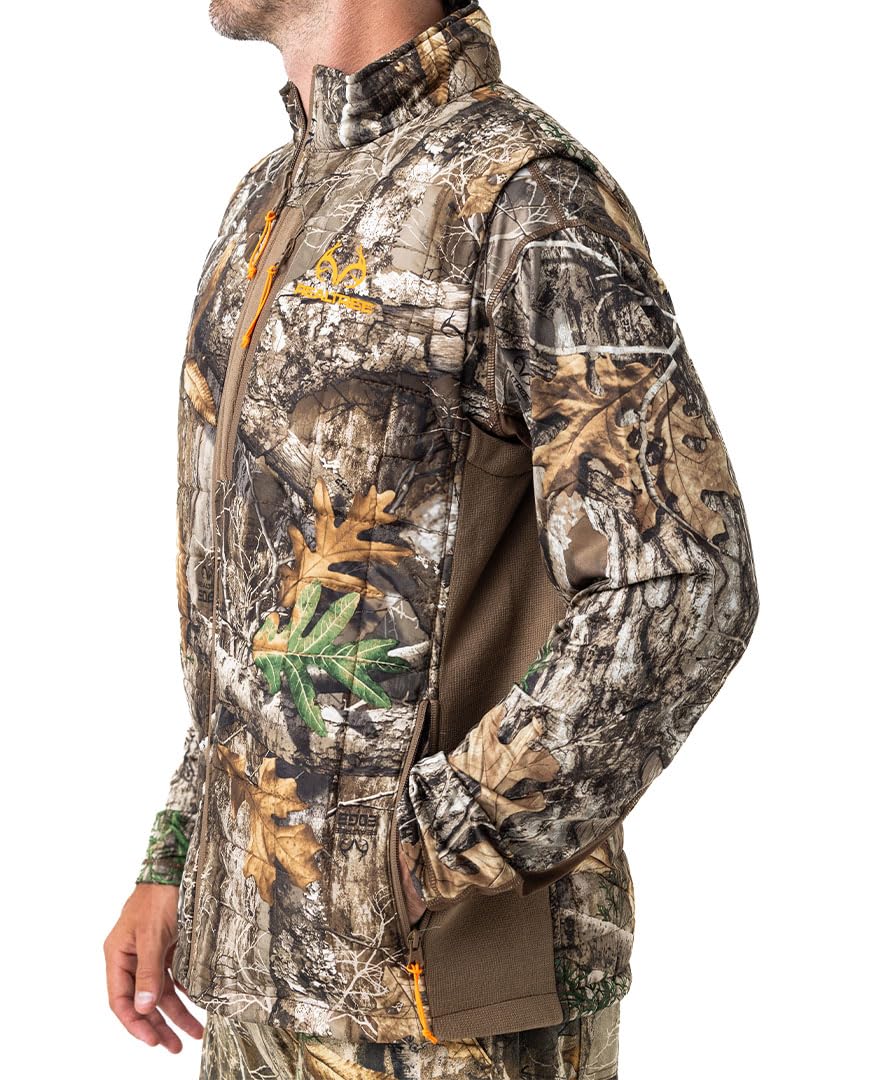 Realtree Men's EDGE and Timber Camo/Orange Reversible Hybrid Puffer Vest (Edge Camo, M)